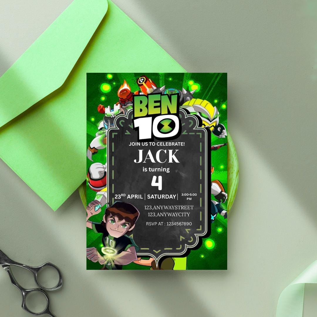 Ben 10 Birthday Invitation, Editable Canva Template, Kids Superhero ...