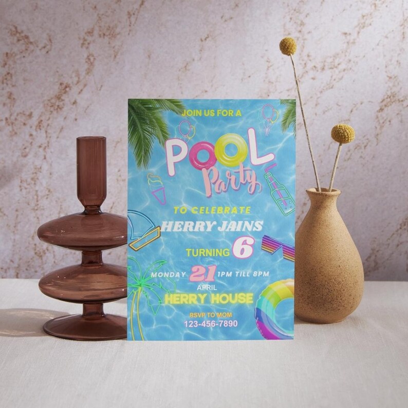 Pool Party Birthday Invitation, Editable Canva Template, Kids Summer ...
