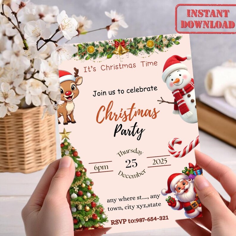 Editable Christmas Party Invitation Template | Santa Claus Holiday ...