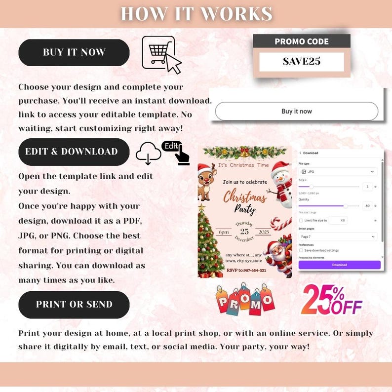 Santa Claus Christmas Party Invitation Template | Editable, Festive ...