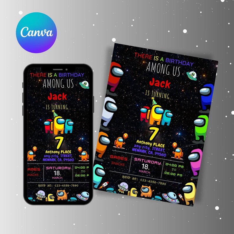 Among Us Birthday Invitation: Editable Game Party Invite (digital ...