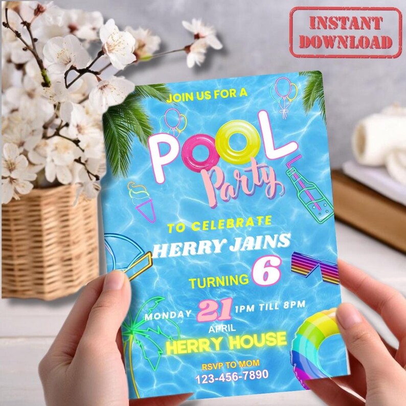 Pool Party Birthday Invitation, Editable Canva Template, Kids Summer ...