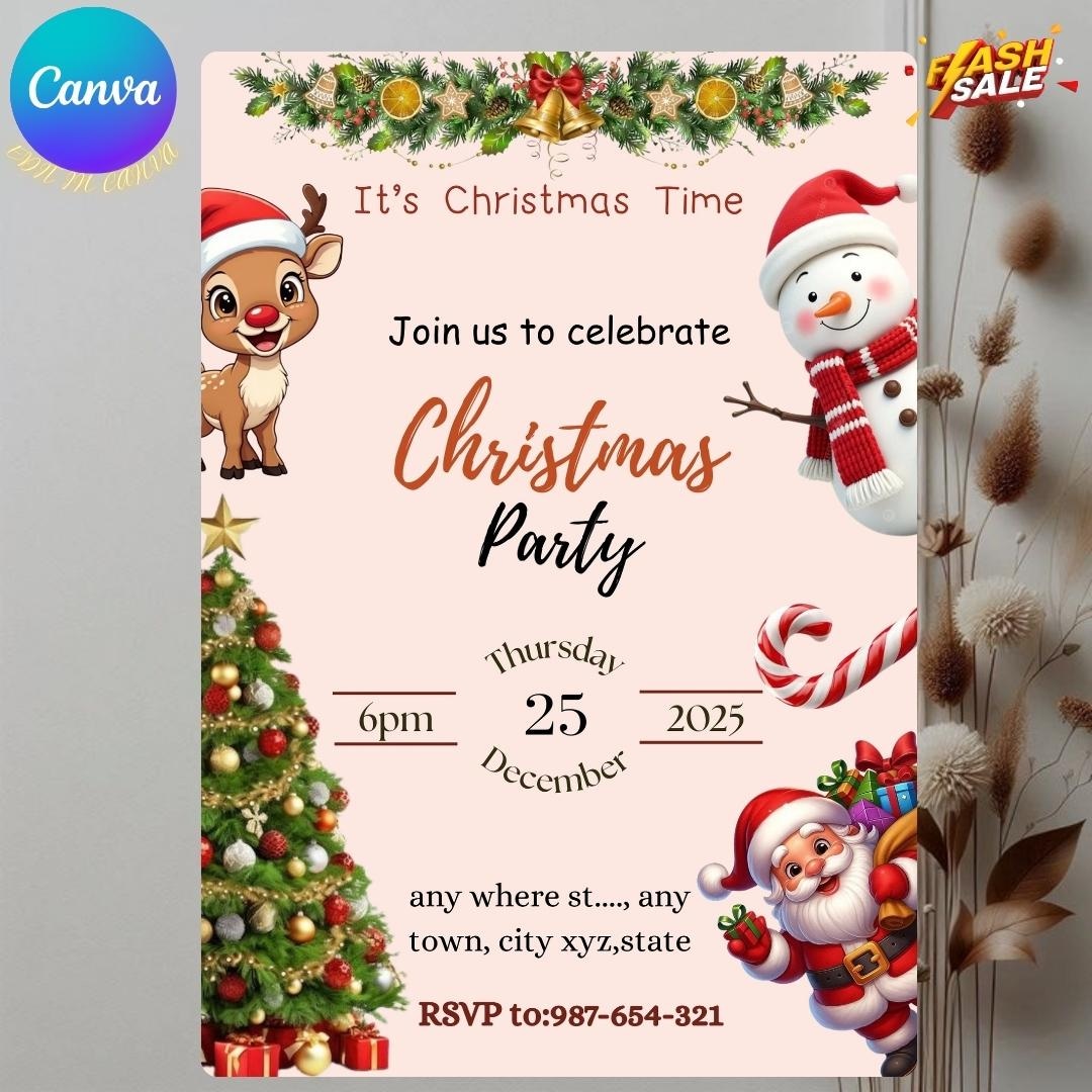 Santa Claus Christmas Party Invitation Template | Editable, Festive ...