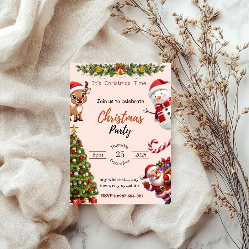 Santa Claus Christmas Party Invitation Template | Editable, Festive ...