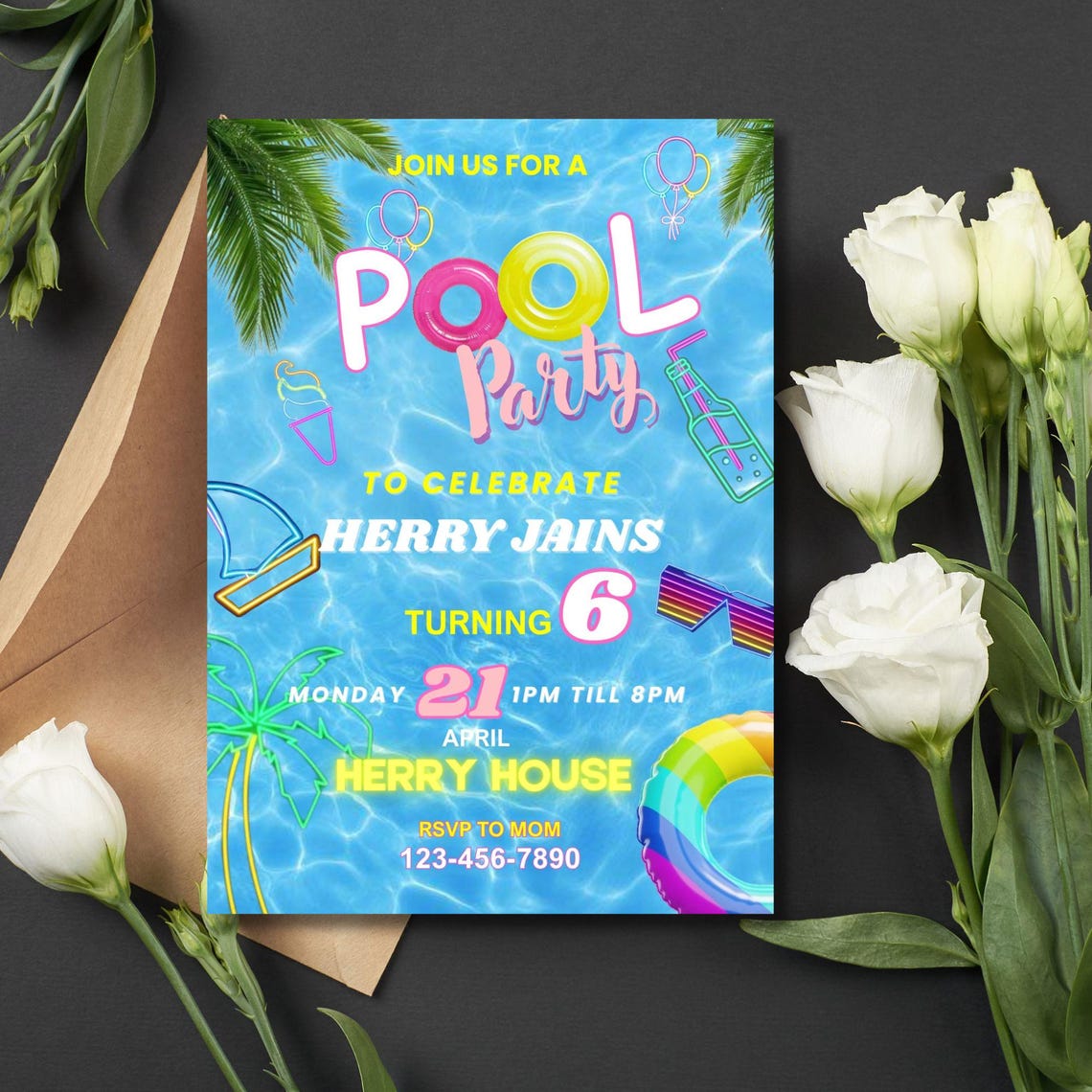 Pool Party Invitation: Editable Summer Birthday Evite (canva Template ...