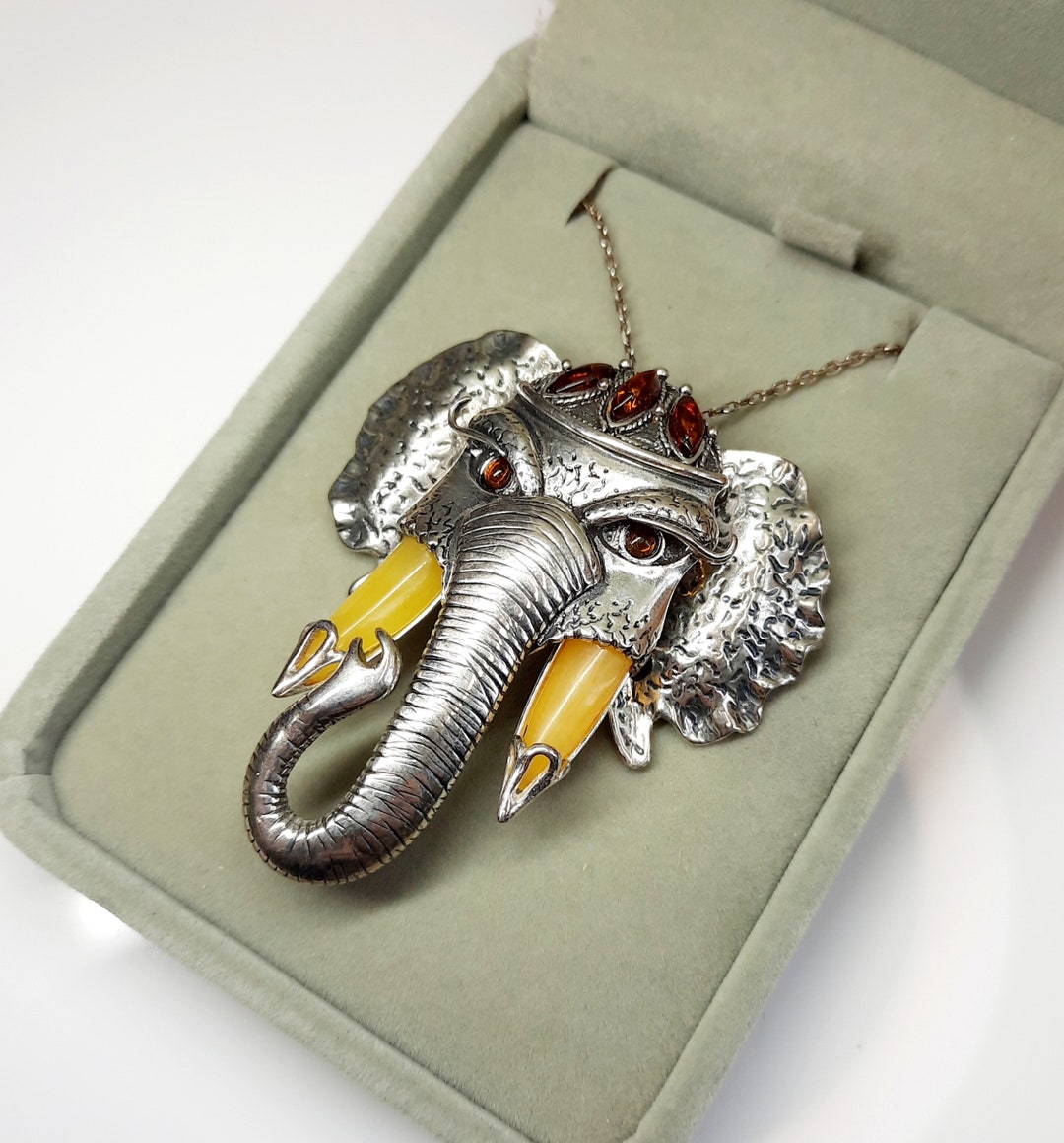 NEW Large Sterling Silver Baltic Amber Elephant Pendant - Etsy