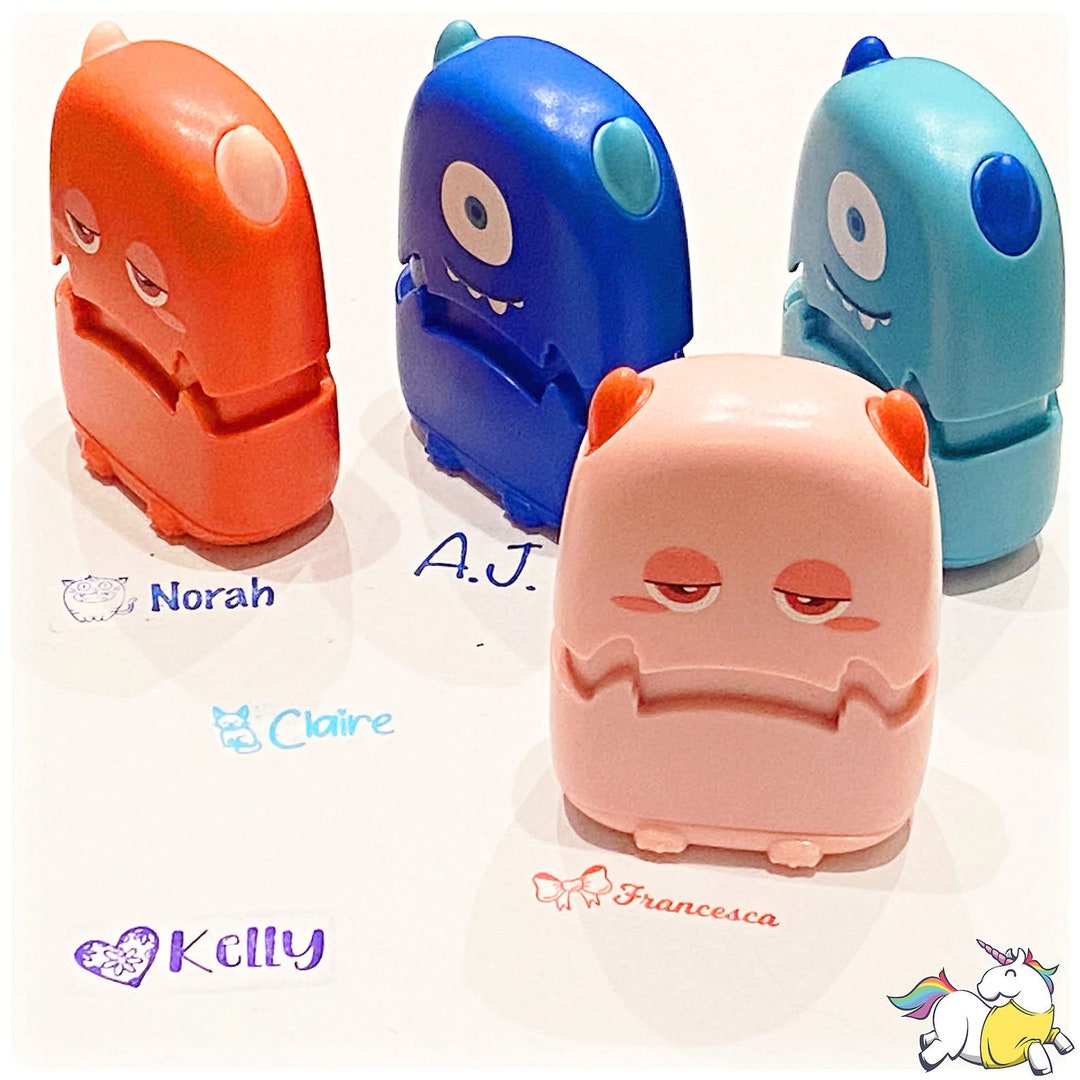 Light Blue Monster Name Stamp, Cute Name Stamp, Kids Name Stamp, Custom ...