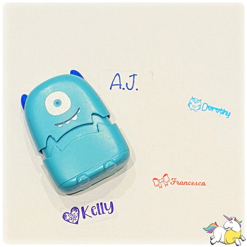 Light Blue Monster Name Stamp, Cute Name Stamp, Kids Name Stamp, Custom ...