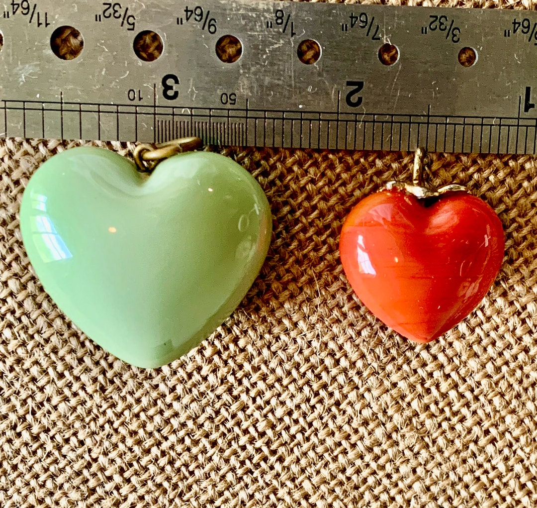 Pair of Ceramic Puffed Heart Pendants - Etsy