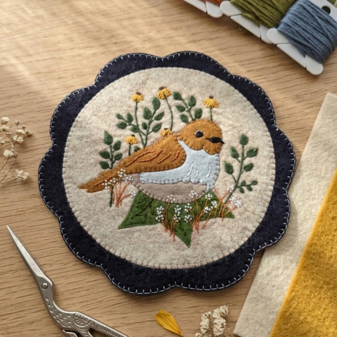 Wren Mat Kit | Quilted Wool Felt Applique, 8
