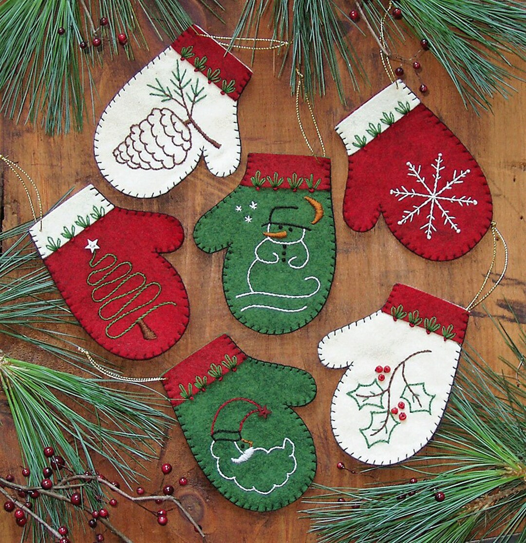Christmas Mittens Kit and Pattern Wool Felt Christmas - Etsy Canada
