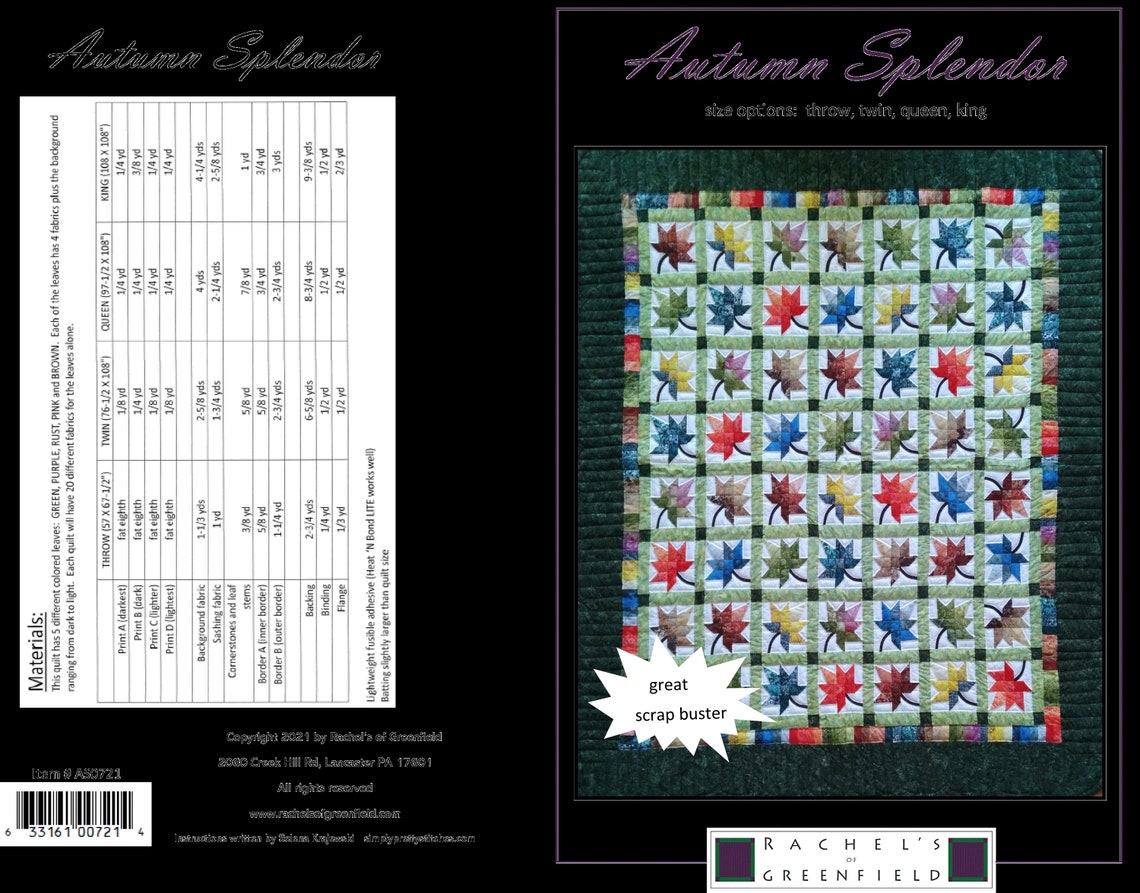 Autumn Quilt Pattern Autumn Splendor Quilt Pattern by - Etsy