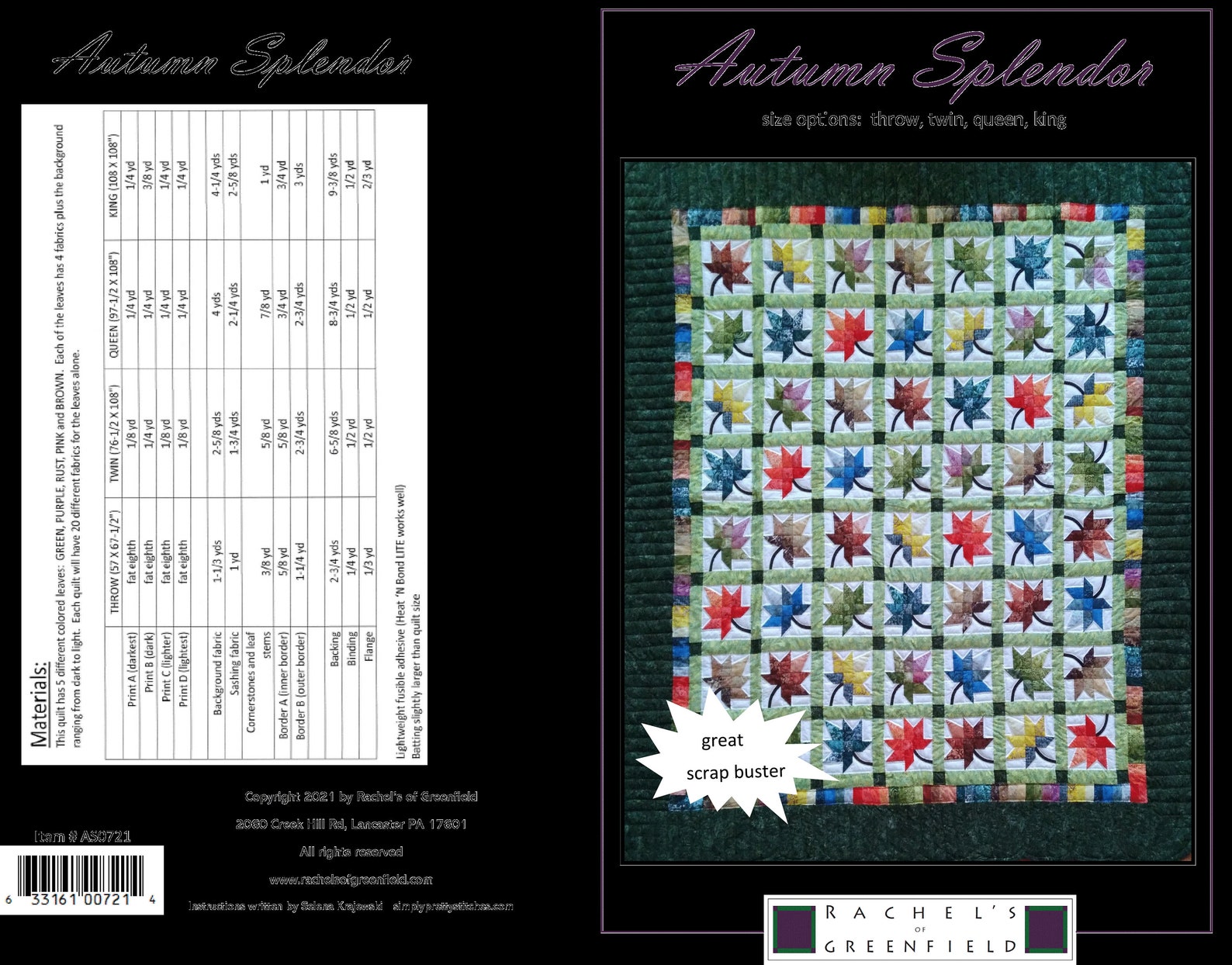Autumn Quilt Pattern | Autumn Splendor Quilt Pattern | Fall-themed ...