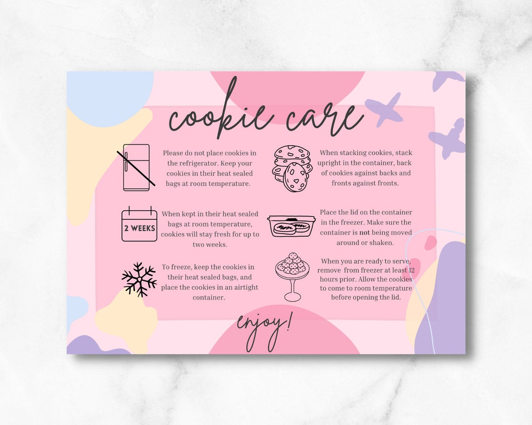 Cookie Care Card Printable 3.5" by 5". Cookie Care Instructions ...