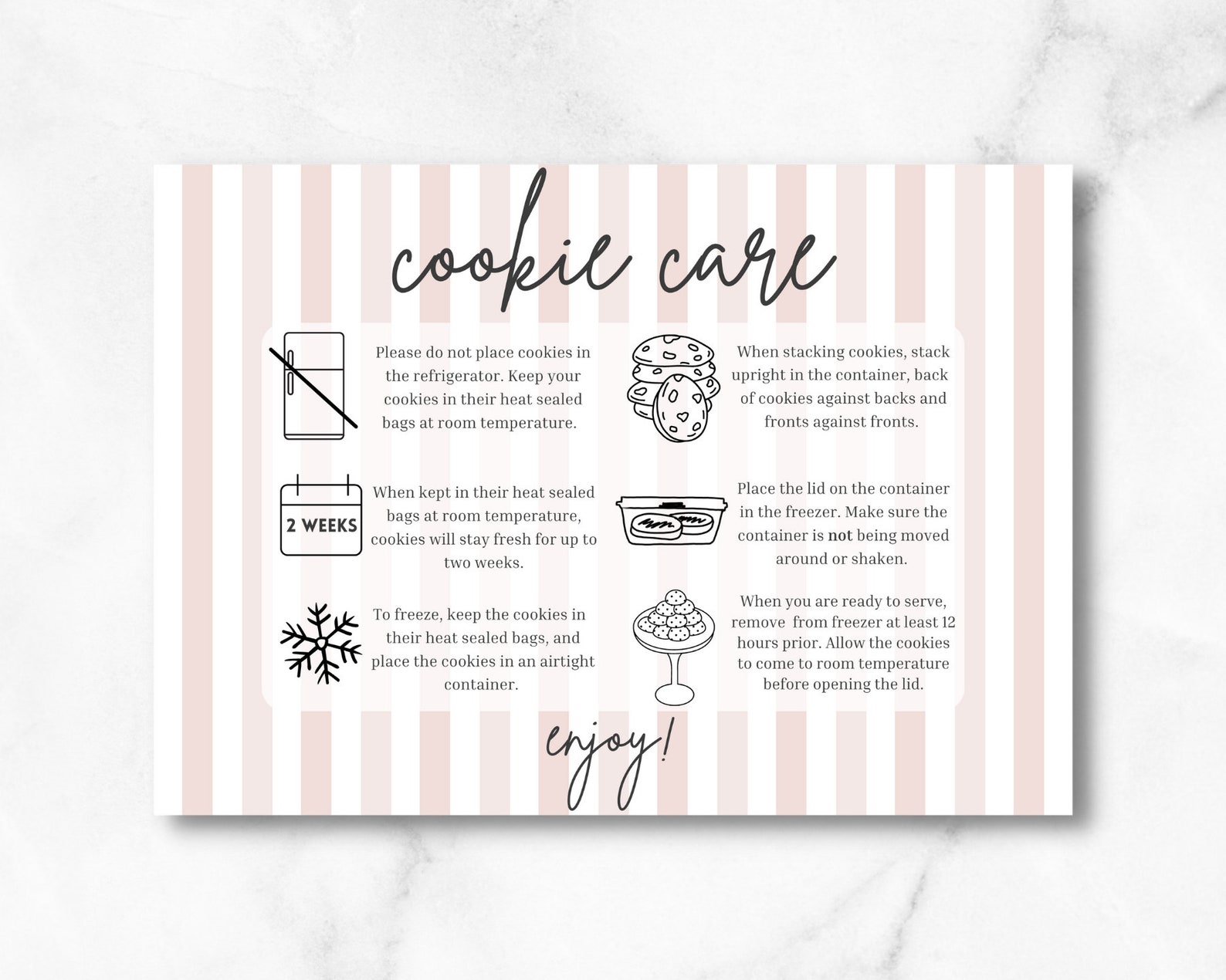 Printable Cookie Care Instructions Card (PDF Download) - Etsy