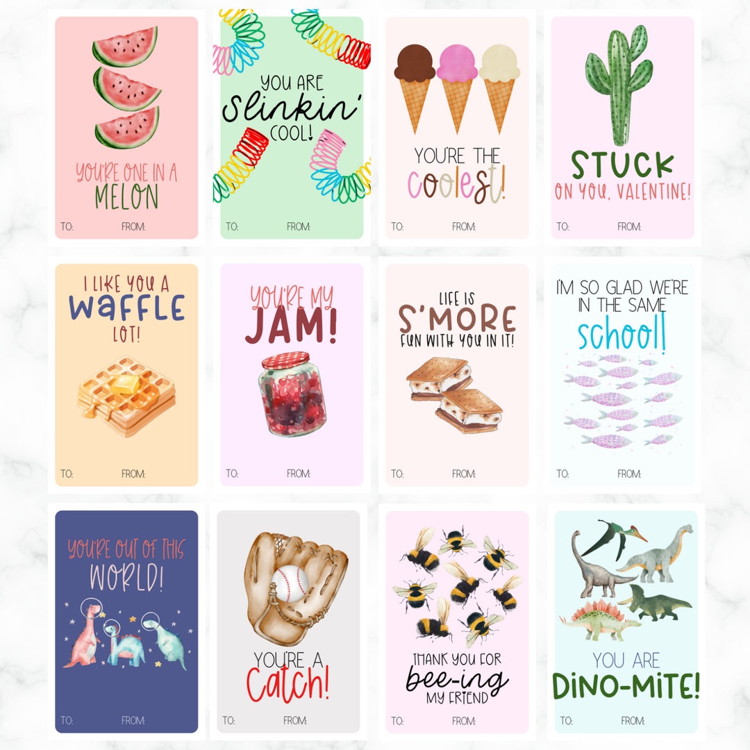 Printable School Classmate Valentines for Classroom Cards, Bundle of 12 ...