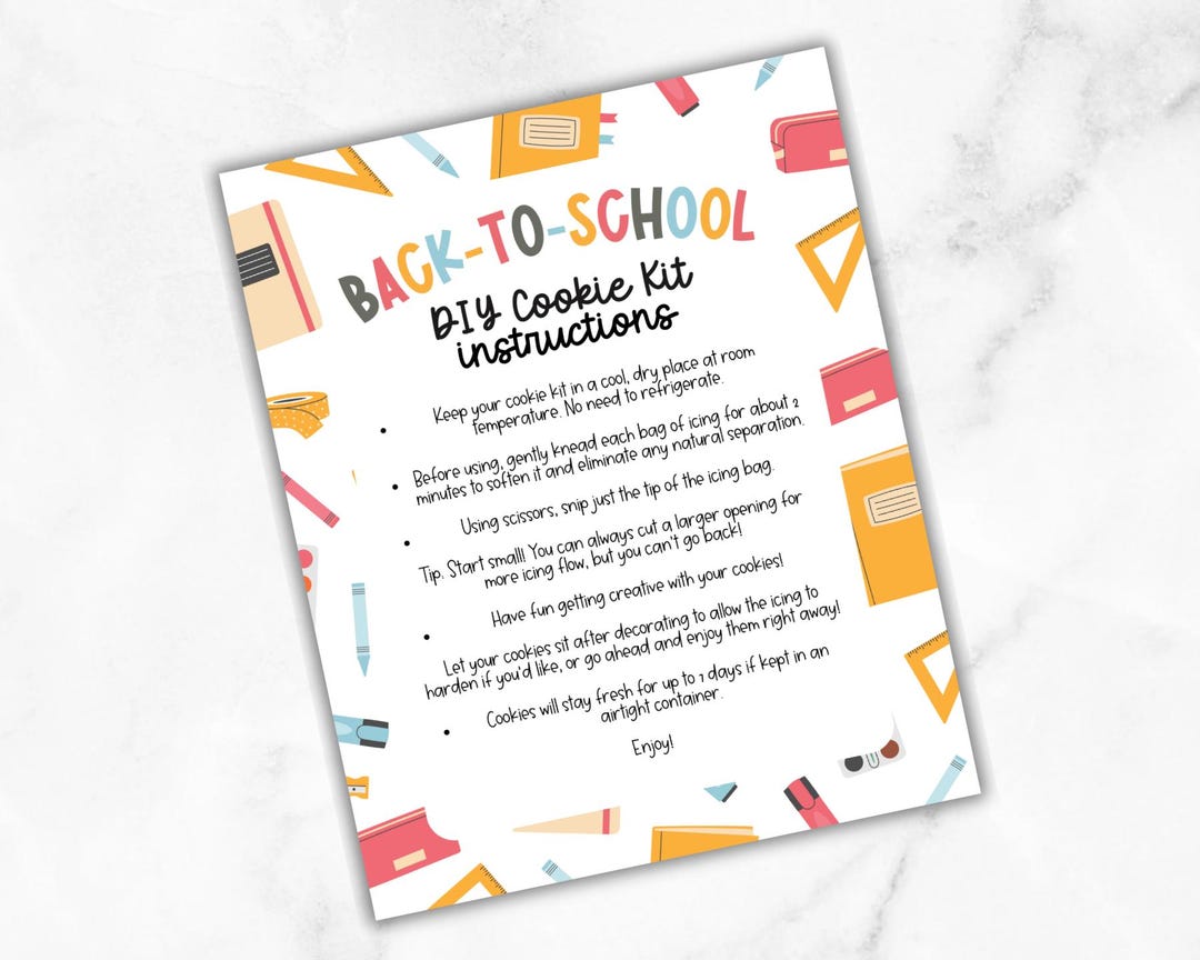 Back to School Cookie Kit Instructions Card: Printable DIY Tags (PDF ...