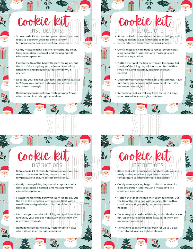 Christmas DIY Cookie Kit Instructions Card-printable 4.3 - Etsy