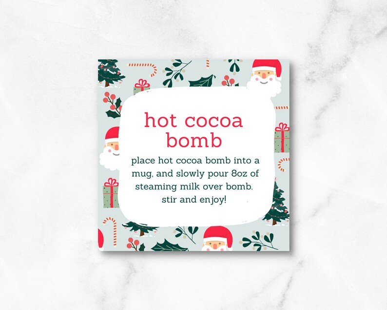Christmas Hot Cocoa Bomb Instructions Tag: Square Printable (digital ...