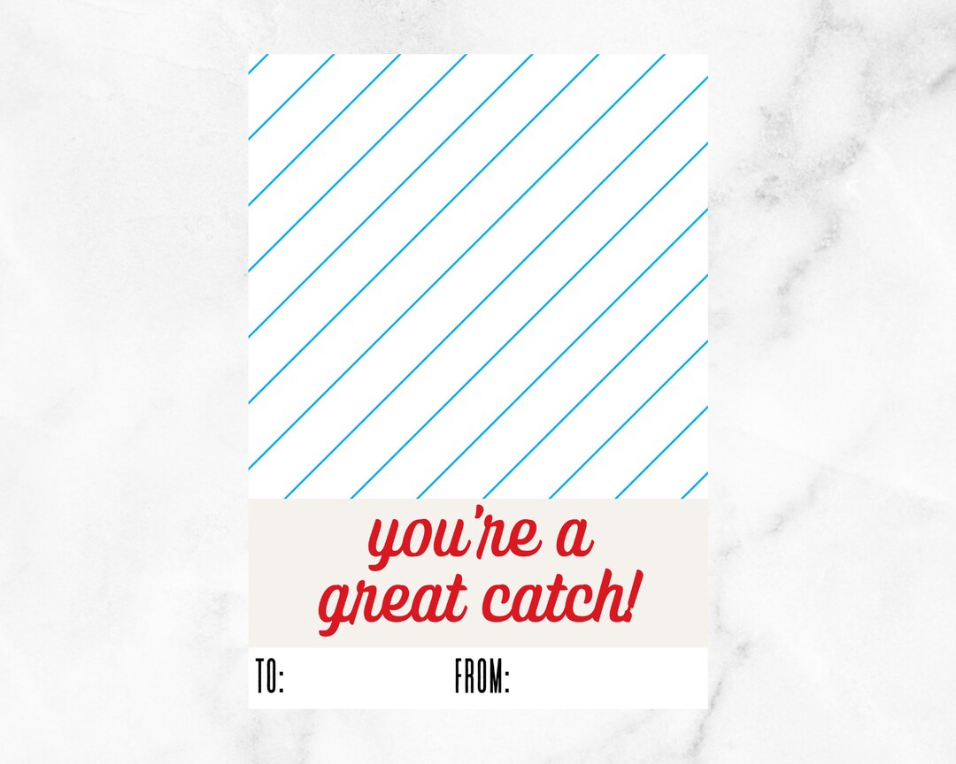 You're A Great Catch Printable Cookie Card, Class Valentines, Instant ...