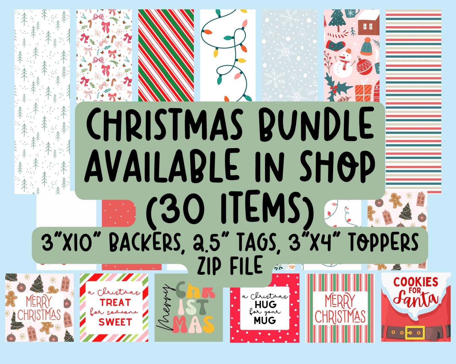 Printable Merry Christmas Bag Toppers: Cookie Favor Tags (PDF) - Etsy