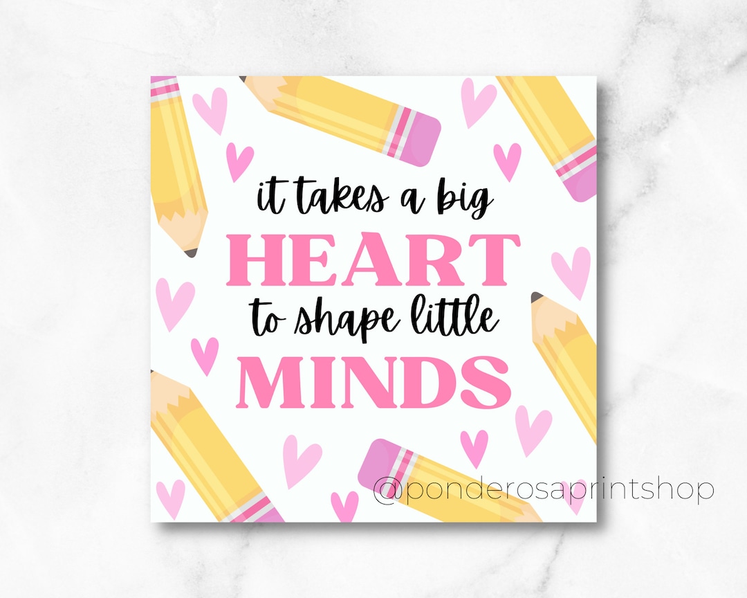 Teacher Appreciation Tag, Teacher Valentines Gift, It Takes A Big Heart ...
