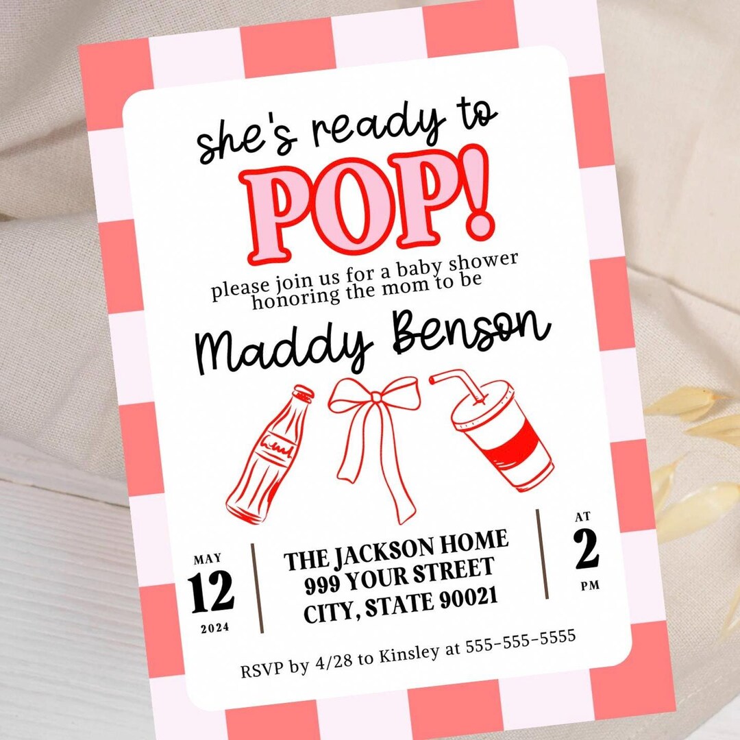 Editable Ready to Pop Baby Shower Invitation: Soda Lover Coquette Theme ...
