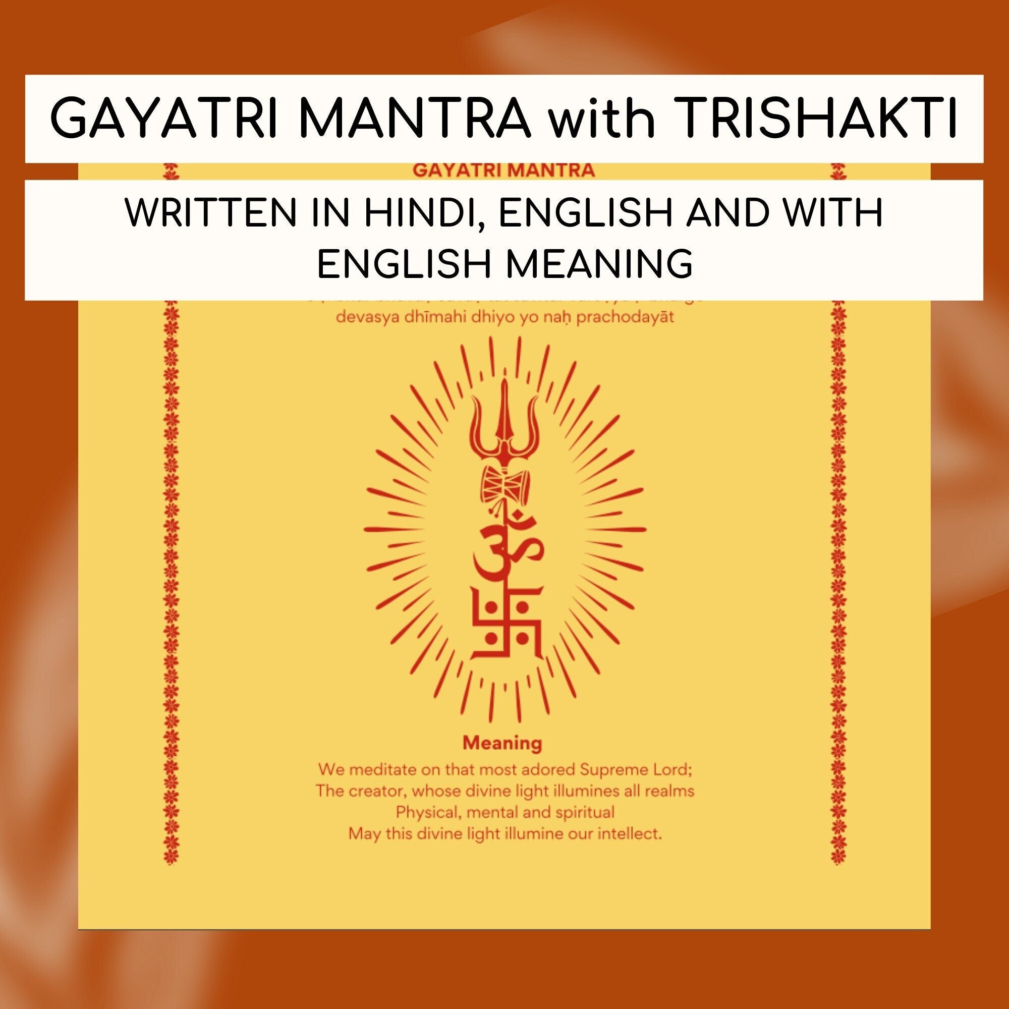 TRISHAKTI GAYATRI MANTRA Om Swastika Meaning Poster Wall Hanging Indian ...