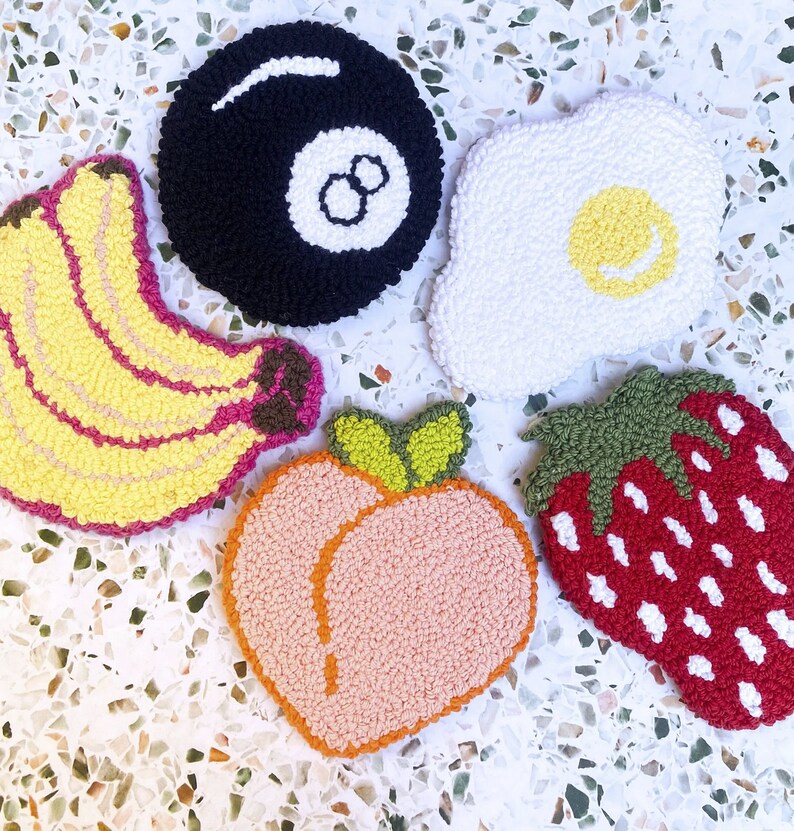 Peach Punch Needle Coaster Peach Emoji Mug Rug Tufted - Etsy