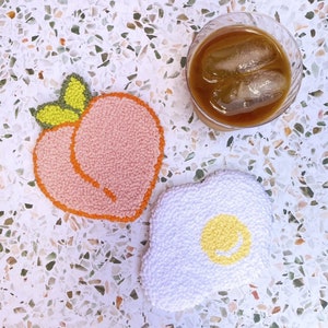 Peach Punch Needle Coaster Peach Emoji Mug Rug Tufted Fruit Rug Drink ...