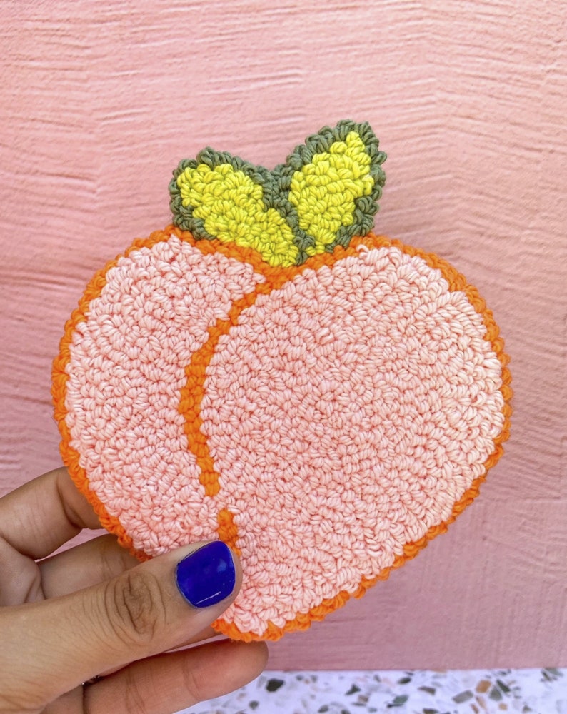 Peach Punch Needle Coaster Peach Emoji Mug Rug Tufted - Etsy