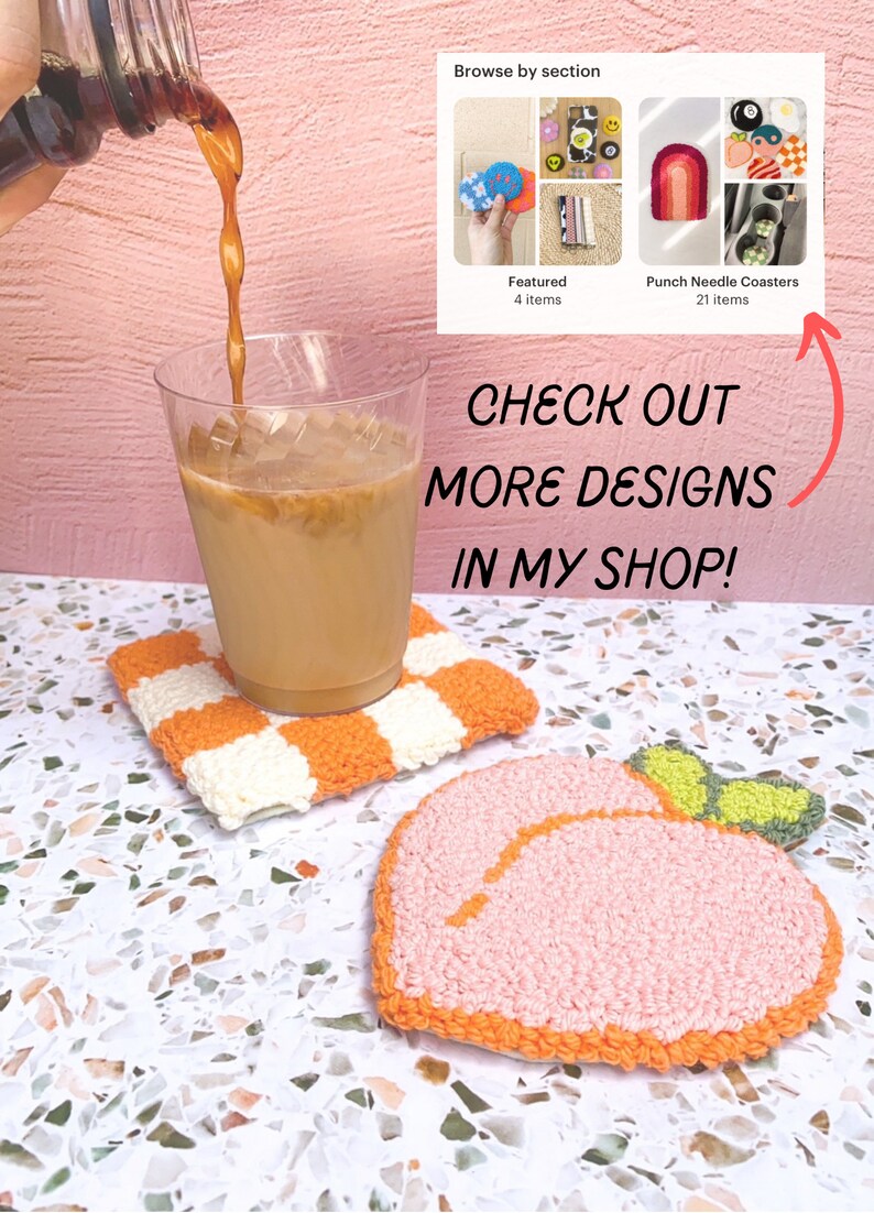 Peach Punch Needle Coaster Peach Emoji Mug Rug Tufted - Etsy