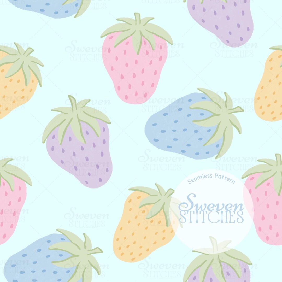 Pastel Strawberry Seamless Pattern Digital Download – Cute Hand Drawn ...