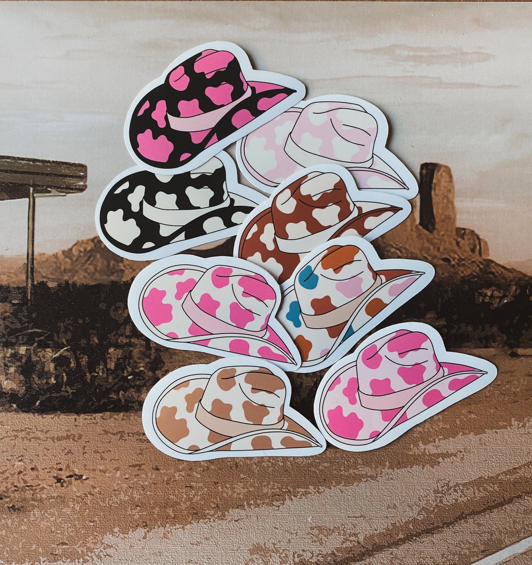 Cow Print Cowboy Hat Stickers | Cowgirl Hat Western Aesthetic Stickers ...