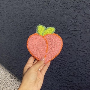 Peach Punch Needle Coaster Peach Emoji Mug Rug Tufted Fruit Rug Drink ...