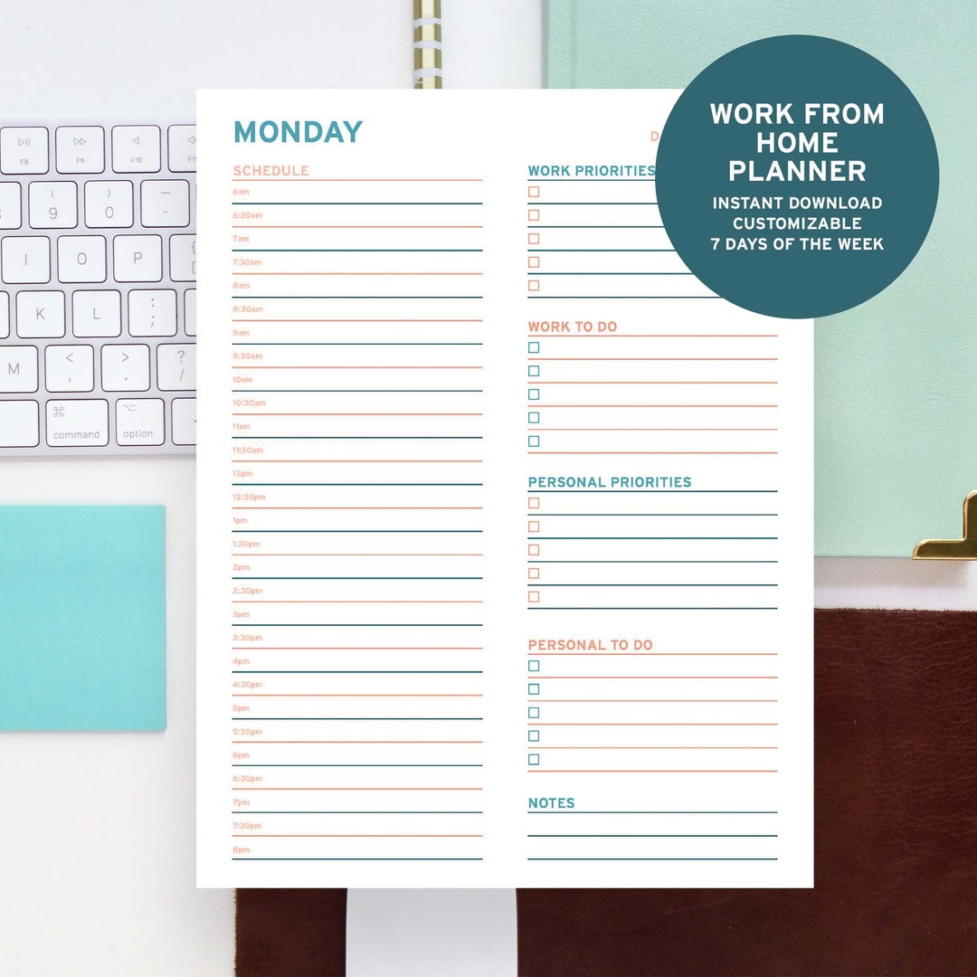 Work From Home Planner, Digital, Printable, Customizable, Weekly ...