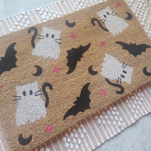 Cat Ghostie Doormat,cat Halloween Doormat, Feline Spooky Doormat, Cat ...