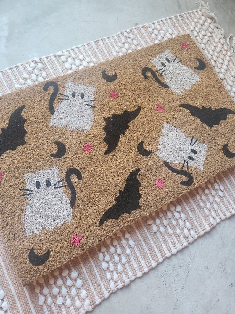 Cat Ghostie Doormat,cat Halloween Doormat, Feline Spooky Doormat, Cat ...