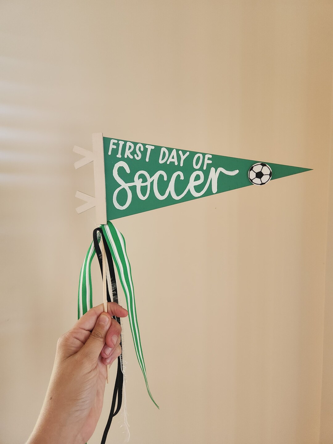 First Day of Soccer Photo Prop Flag, Kids Soccer Wood Pennant Flag ...