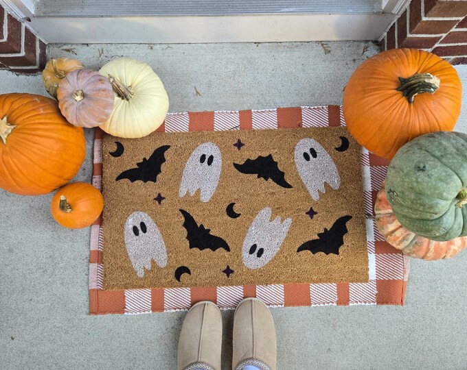 Cute Ghostie Doormat, Ghost Halloween Doormat, Halloween Emoji Doormat ...