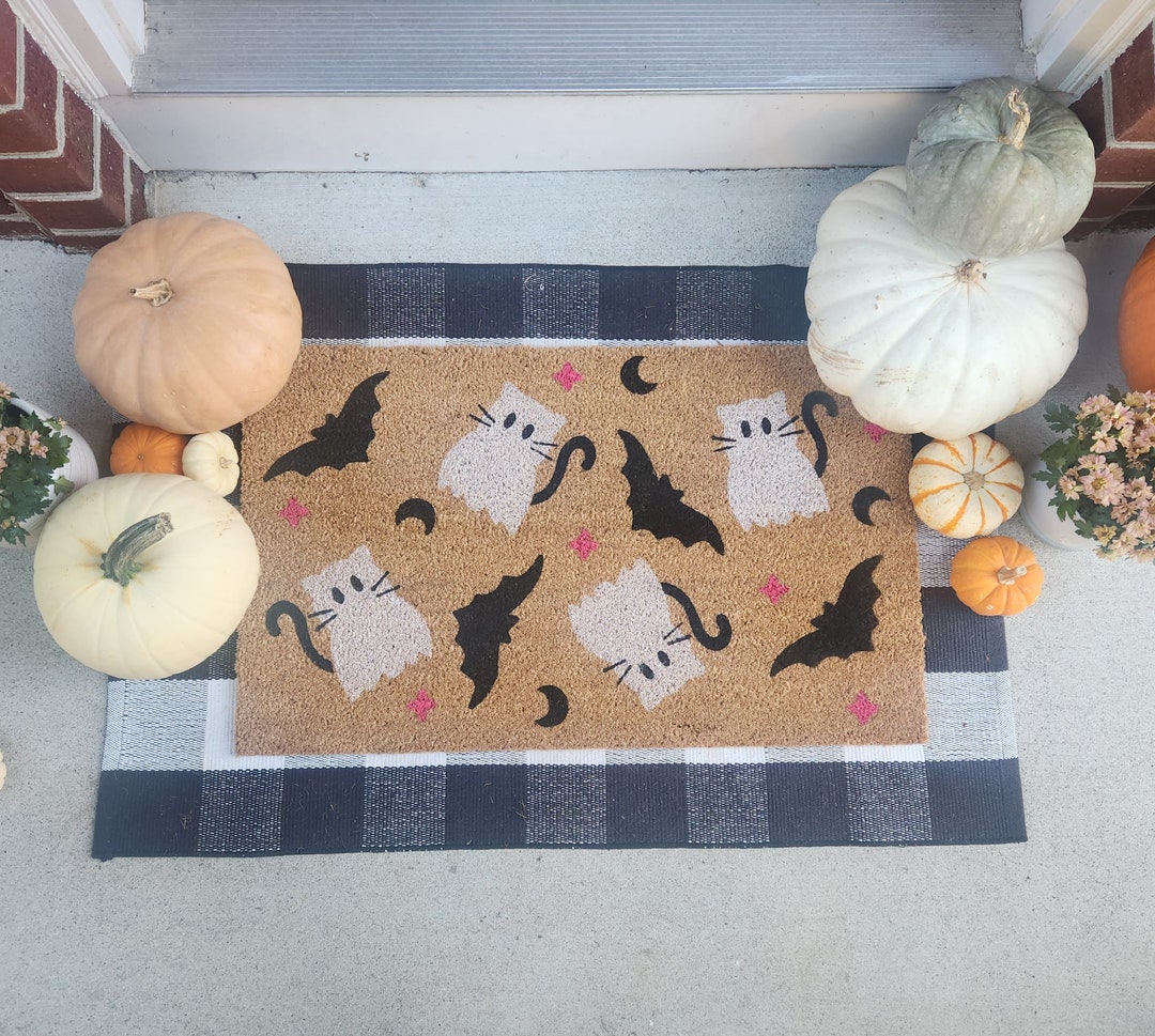 Cat Ghostie Doormat,cat Halloween Doormat, Feline Spooky Doormat, Cat ...