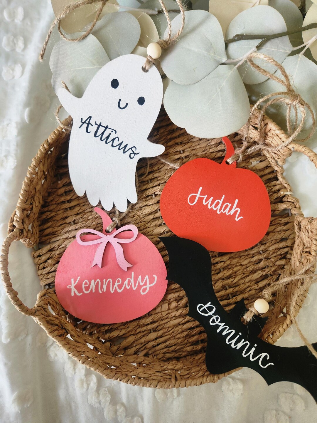 Handlettered Boo Basket Wood Tags, Personalized Pumpkin Tags, Cute Boo ...