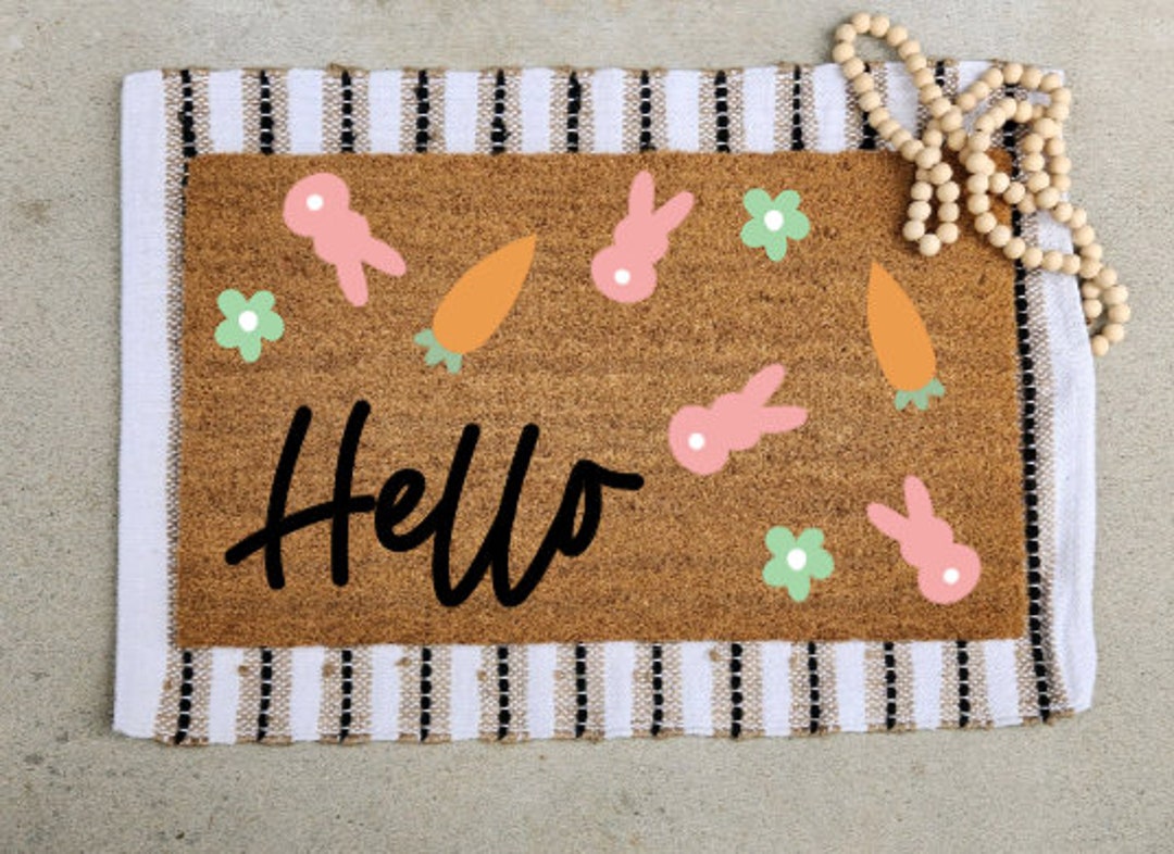 Bunny Peeps Doormat, Cute Spring Emoji Doormat, Bunny Doormat, Hop ...