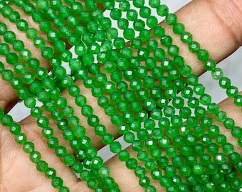 AAA Faceted Natural African Green Jade 2mm 3mm Round Beads Micro Cut ...