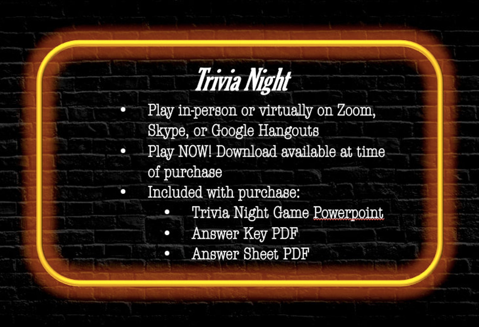 Pub Trivia Night Game, Virtual or In-person, Powerpoint-based Game - Etsy