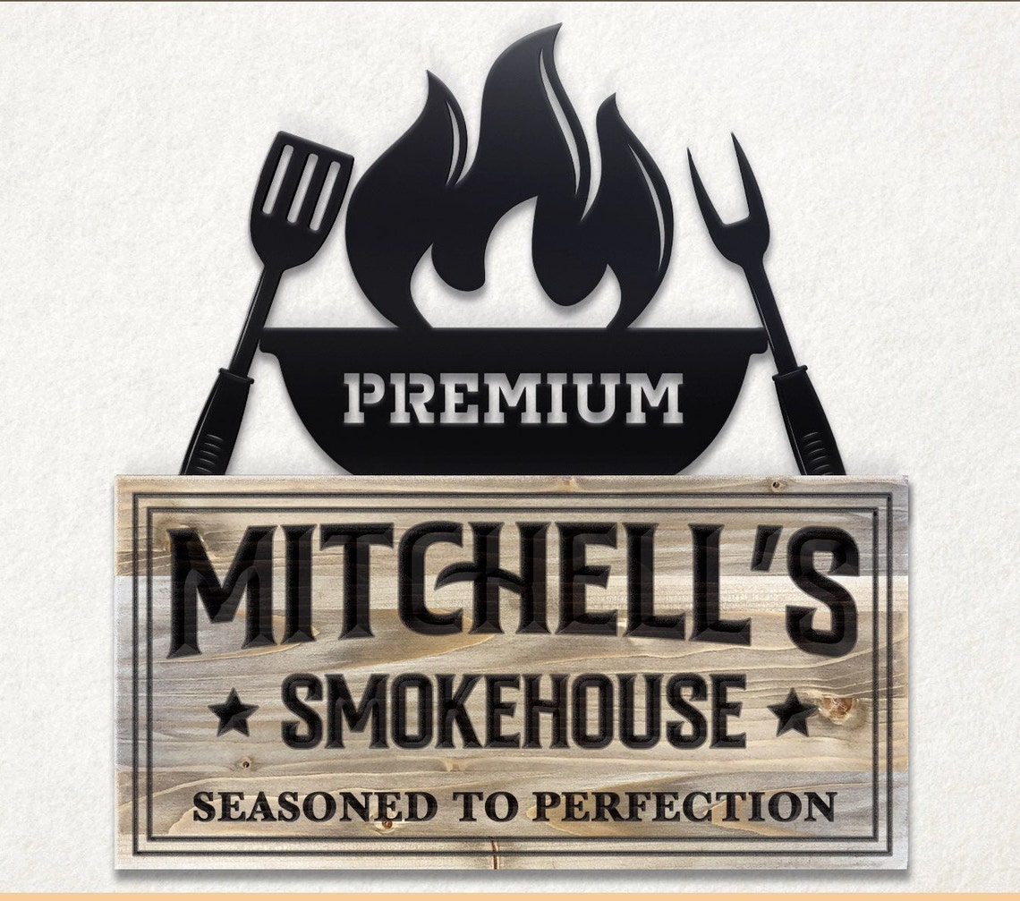 Personalized BBQ Sign, Custom Smokehouse Sign, Housewarming Gift, Metal ...