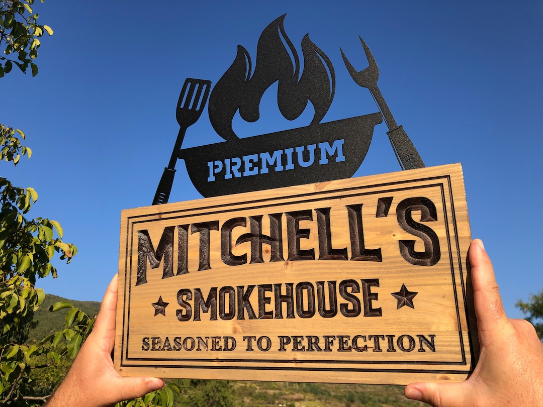 Personalized BBQ Sign, Custom Smokehouse Sign, Housewarming Gift, Metal ...