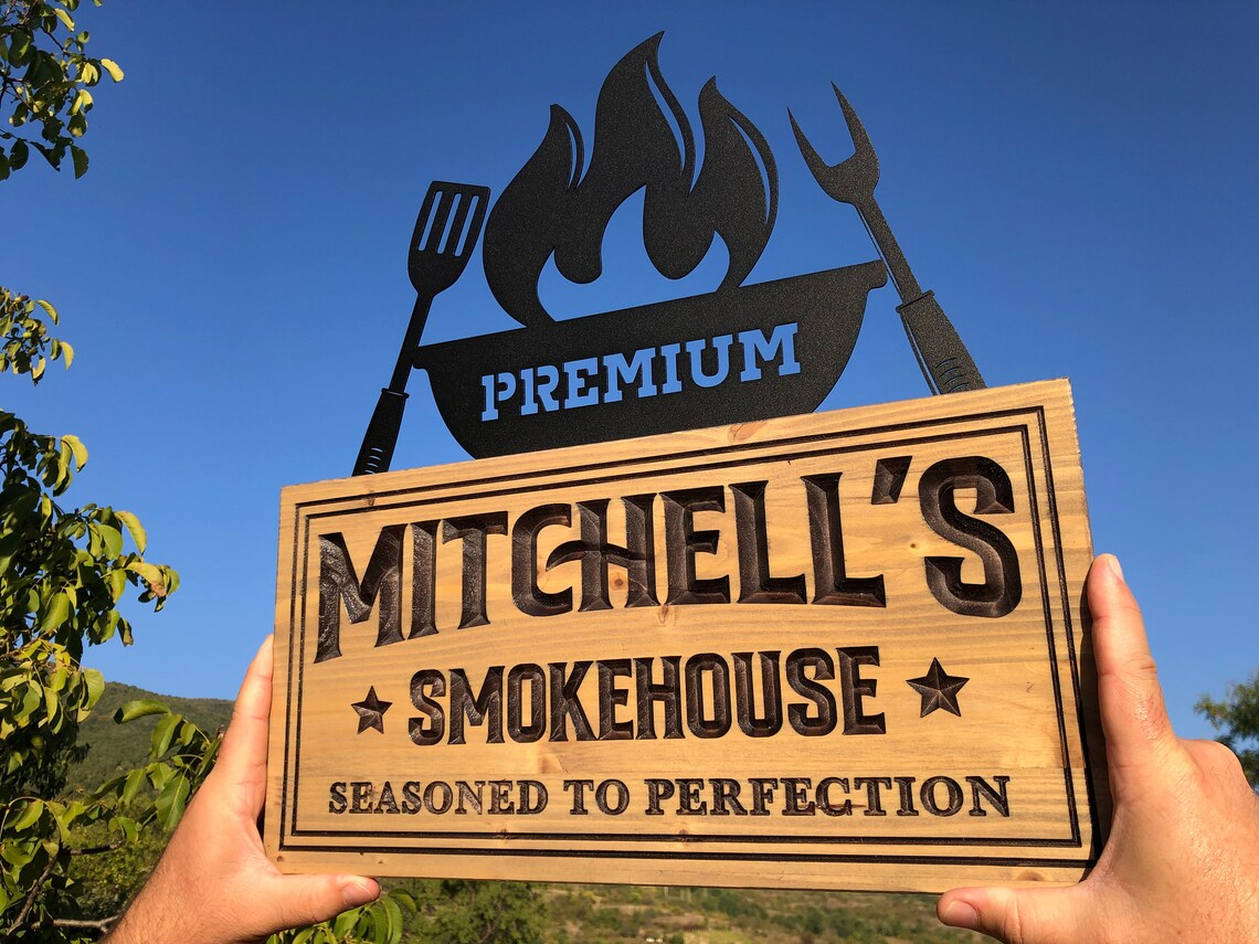 Personalized BBQ Sign, Custom Smokehouse Sign, Housewarming Gift, Metal ...