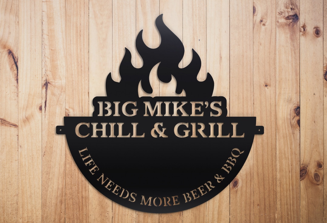 BBQ Sign, Chill & Grill Sign, Custom BBQ Sign, Personalized Metal Sign ...