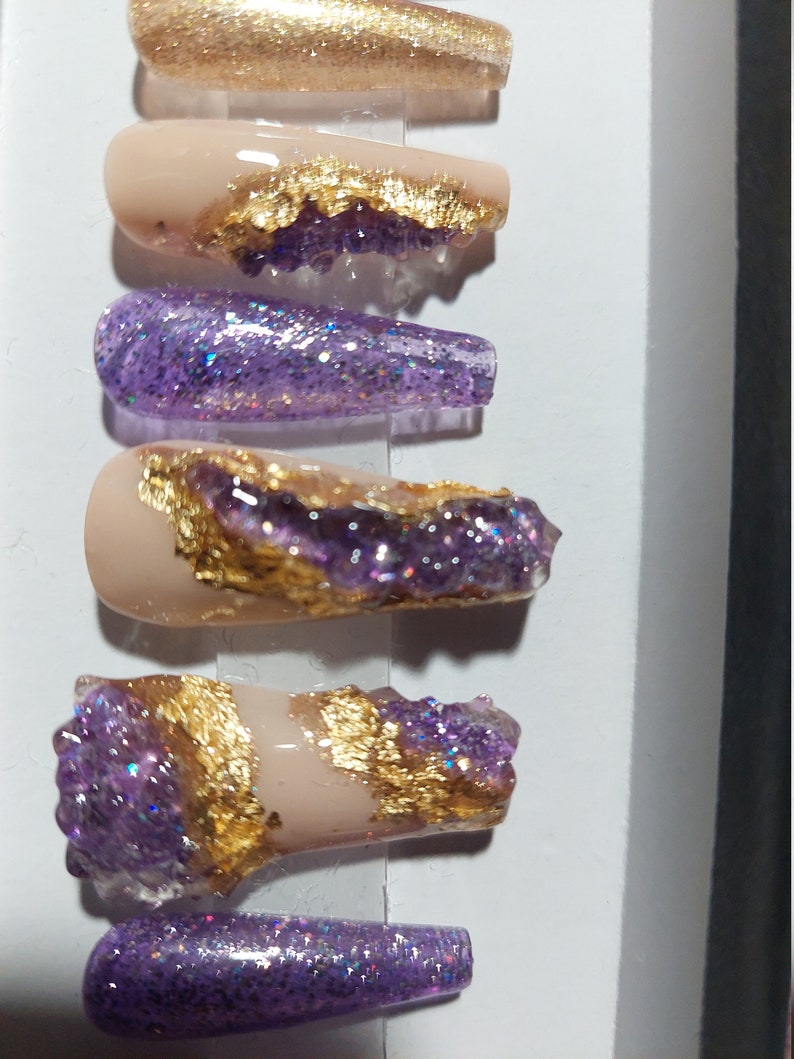 Purple and Gold Geode Press on Nails - Etsy